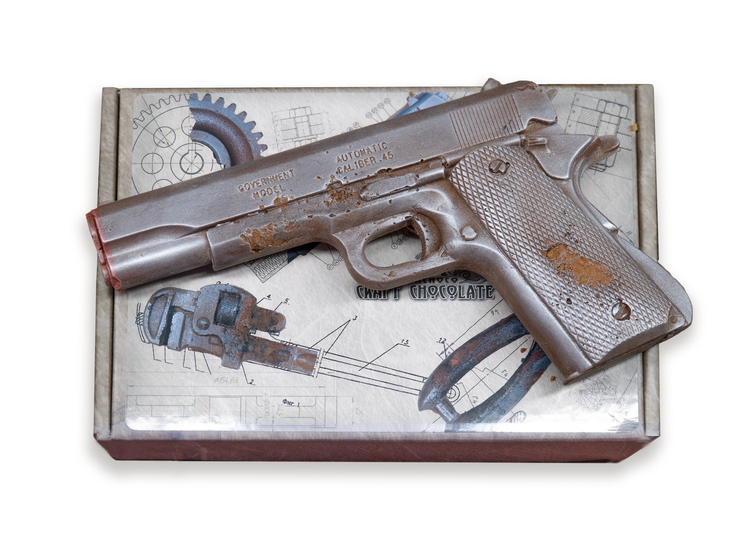 Life sized solid dark chocolate gun with bullets. | Fancy Chocolate Gifts
